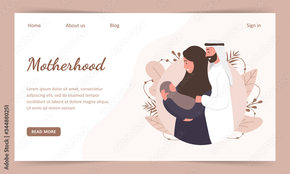 Traditional muslim family, motherhoodand child birth in arab couple ...