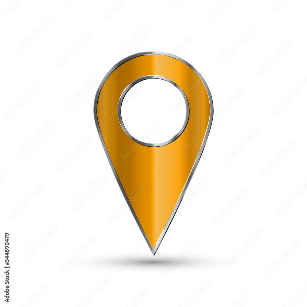Realistic 3d pointer of map. Gold map marker icon in vector. Vector ...