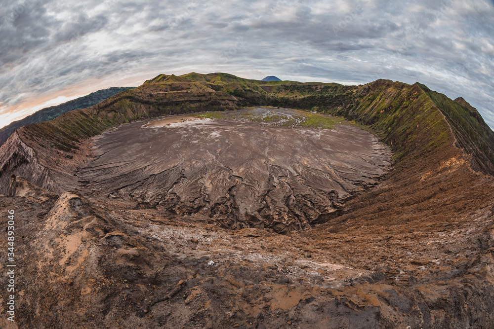 Sunrise View of the active volcano Bromo and Semeru in West Java in ...