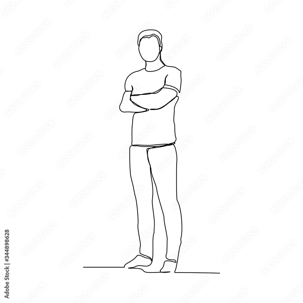 Continuous line drawing of standing man corssing hand gesture. Vector ...