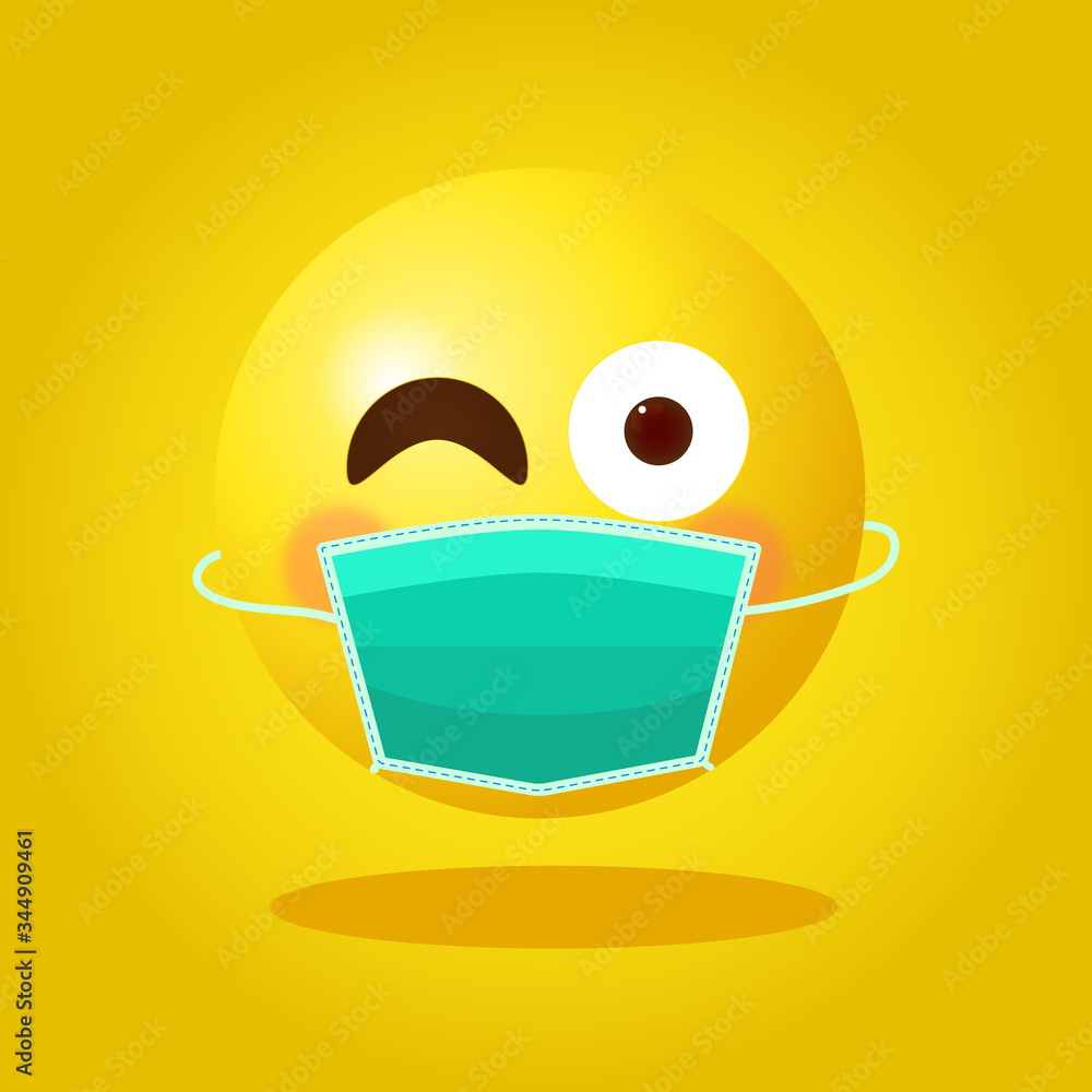 Emoji emoticon with medical mask. Icon template emoji character. Round ...