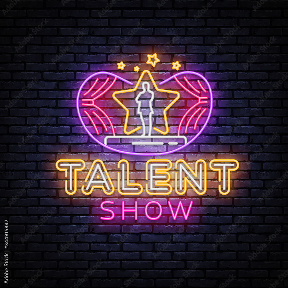 Talent Show neon sign vector. Talent Show Design template, light banner ...