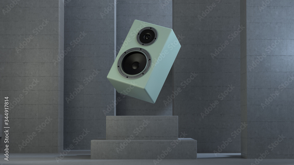 Green musical speaker with chrome details in an architectural ...