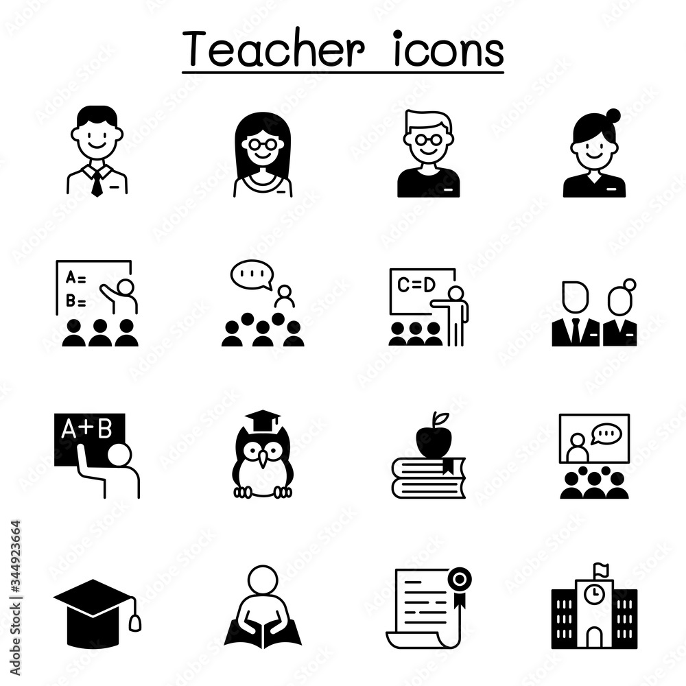 Vetor de Set of teacher icons. contains such icons as student, learning ...