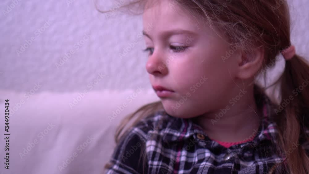 Upset child. Little girl grumpy. Child abuse concept. Tears on the face ...