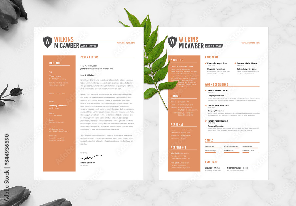 Resume and Cover Letter Layout with Peach Accents Stock Template ...