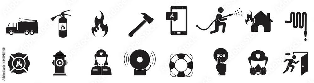 Firefighter icon set, Fire department sign or symbol, vector ...
