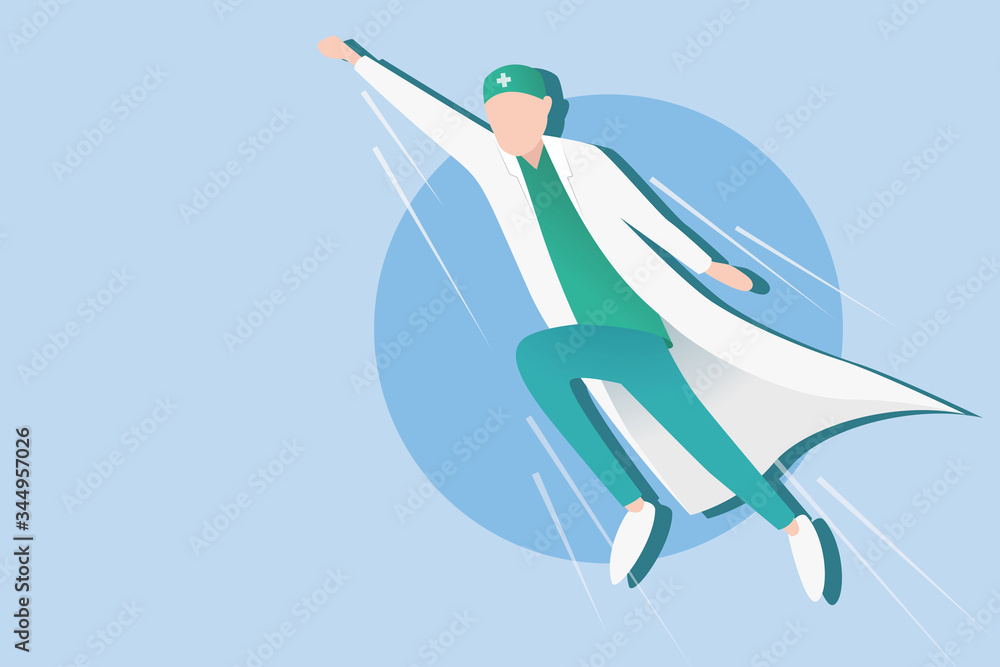 Vetor de Hero Doctor character in medical uniform fighting with ...