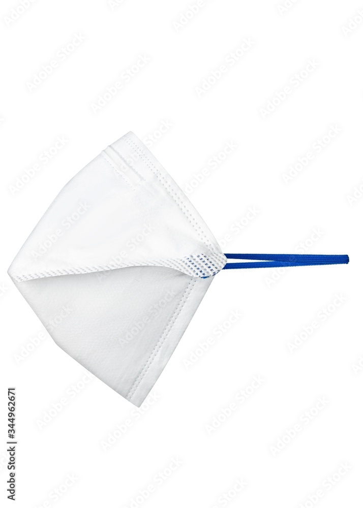 Typical 3-ply medical mask isolated on white. hard lighted, harsh ...