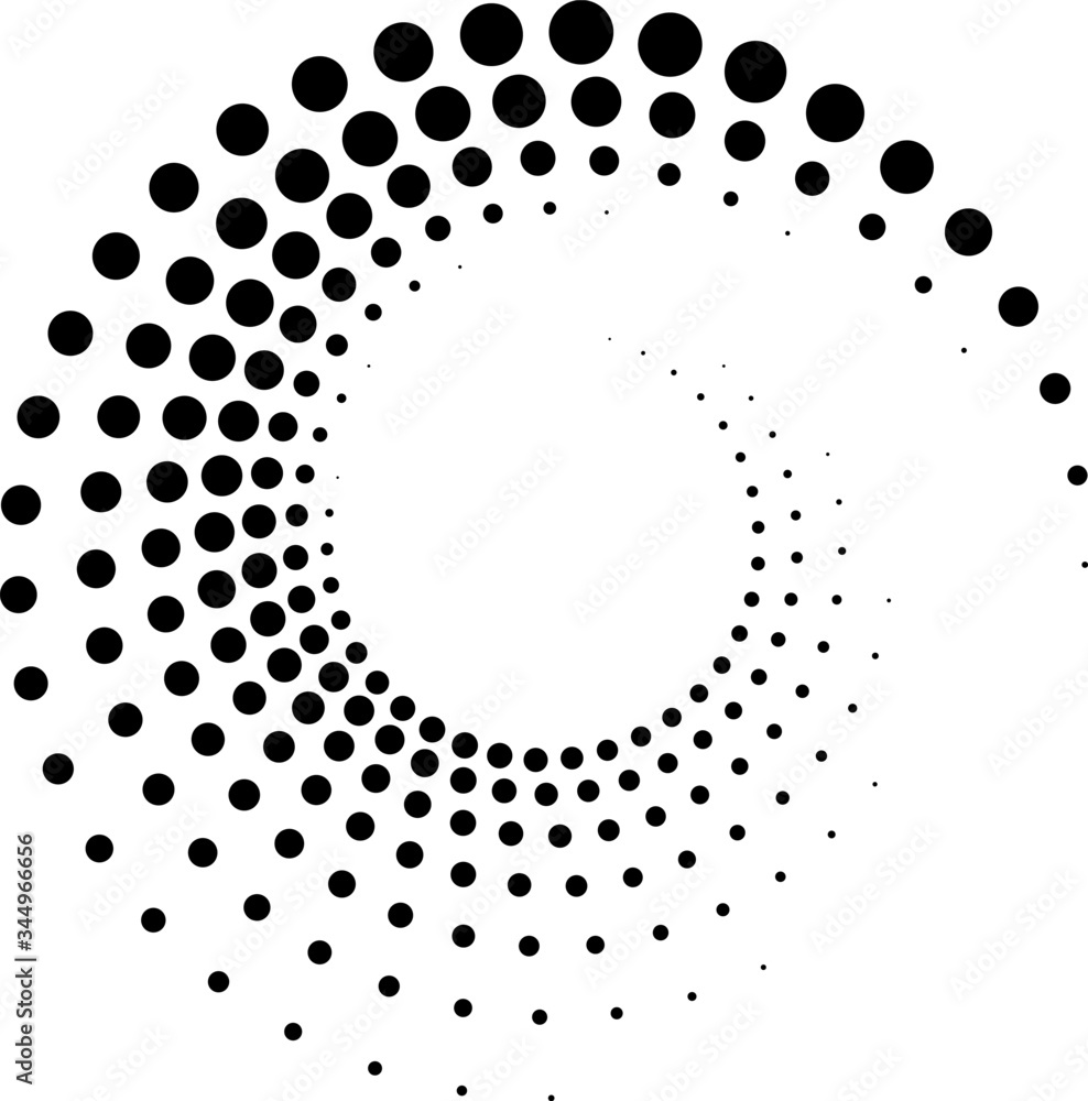 Black vortex halftone dots. Spiral form. Geometric art. Trendy design ...