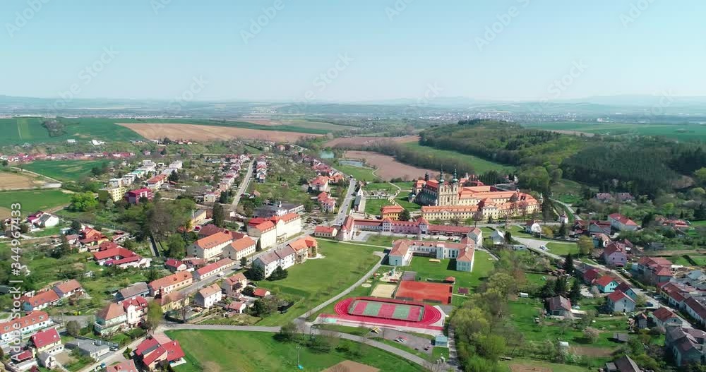 Aerial view of village Velehrad, where is a beautiful former monastery ...