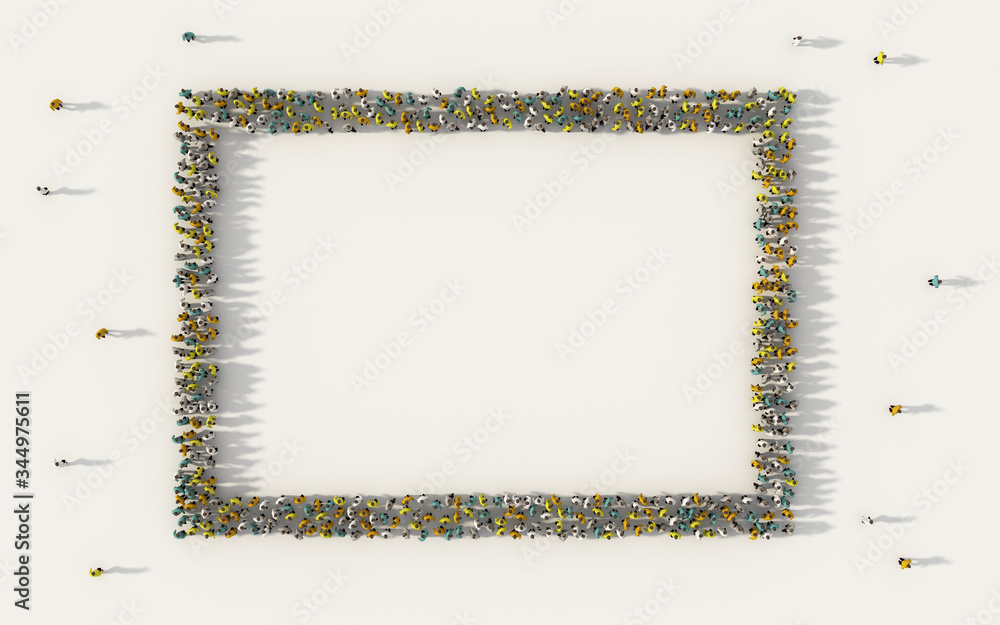 Large group of people forming rectangle box symbol in social media and ...