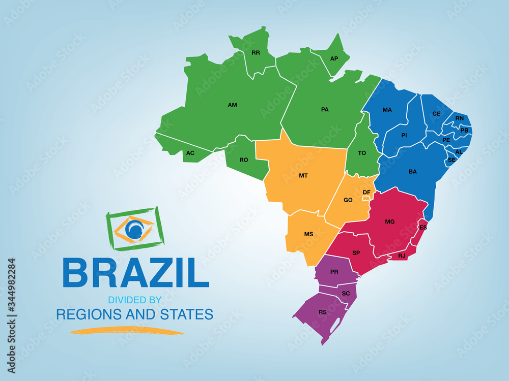 Map of Brazil with division of states. Stock Vector | Adobe Stock
