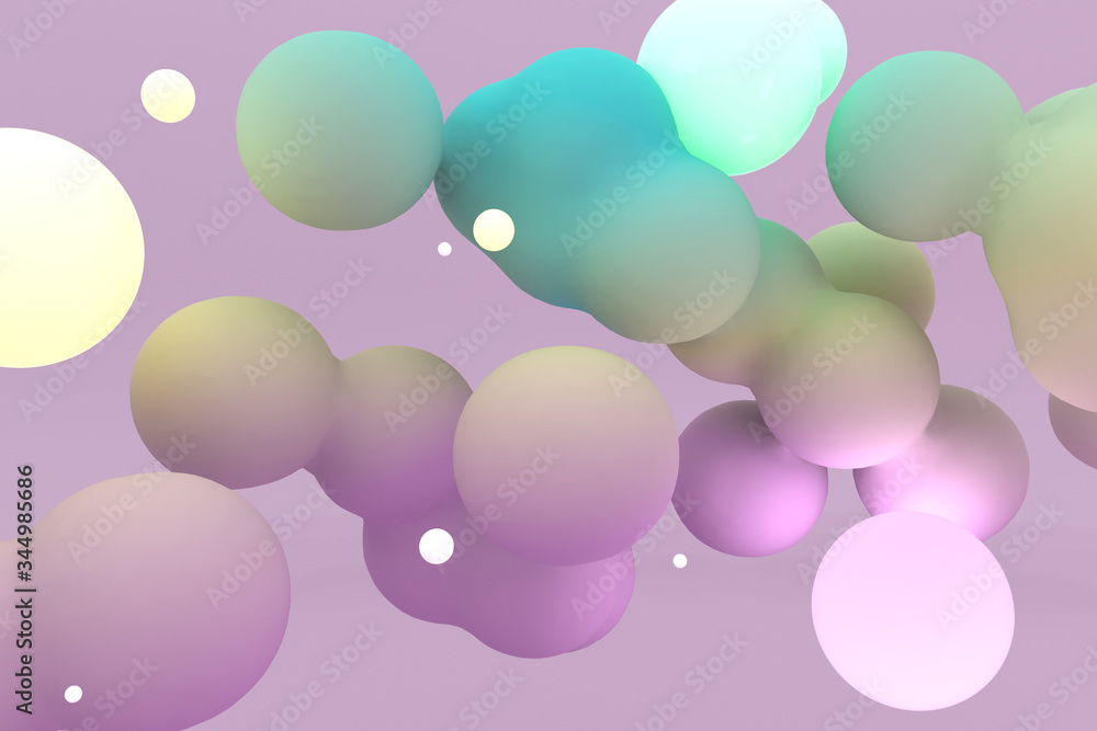 3d background image of gradient holographic fluid blobby bubbles in ...