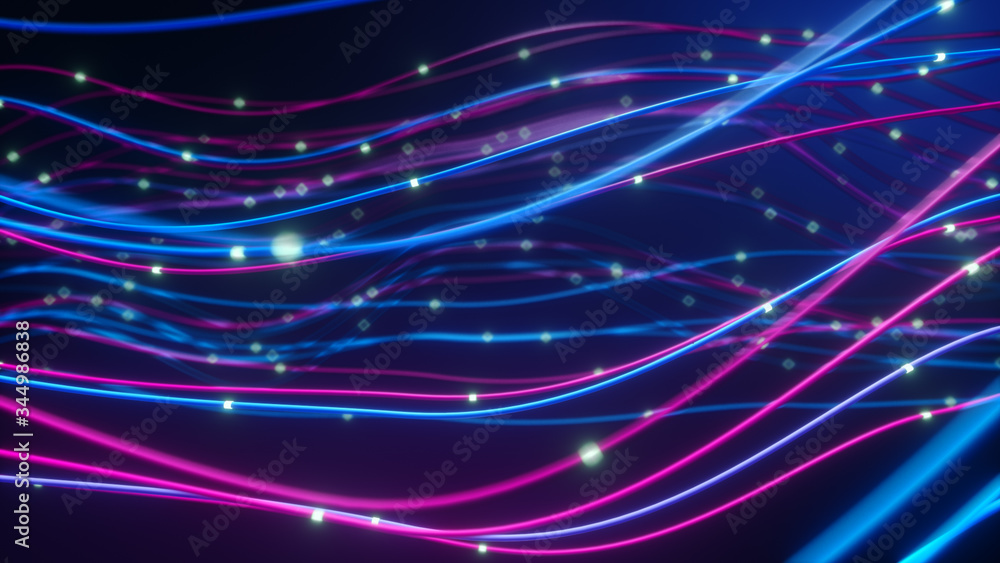 Abstract fiber lines. Abstract glowing fiber optic lines. Bright light ...