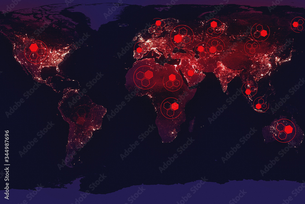 COVID-19 Coronavirus Global pandemic map. The spread of a new dangerous ...