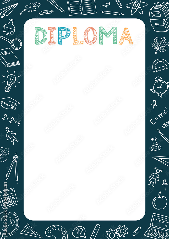 Diploma certificate background. Vector elementary kids design template ...