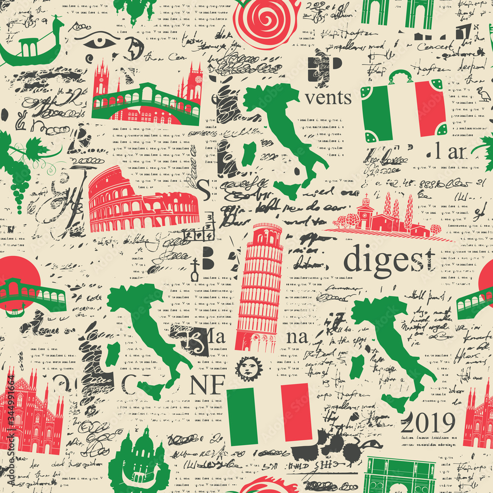 Vector abstract seamless pattern on the theme of Italy with Italian ...