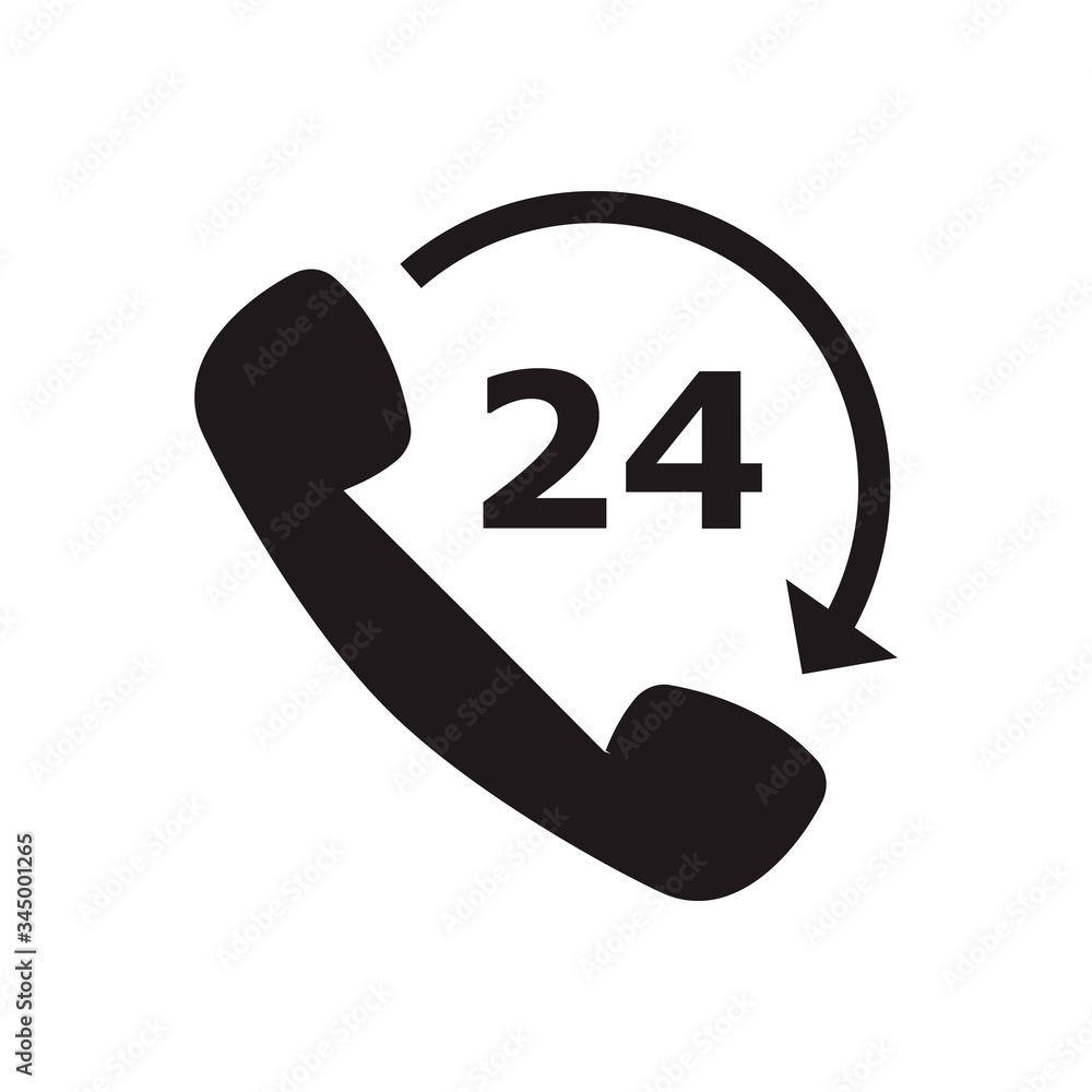 24 hour support icon. Flat style design. Call center, customer service ...