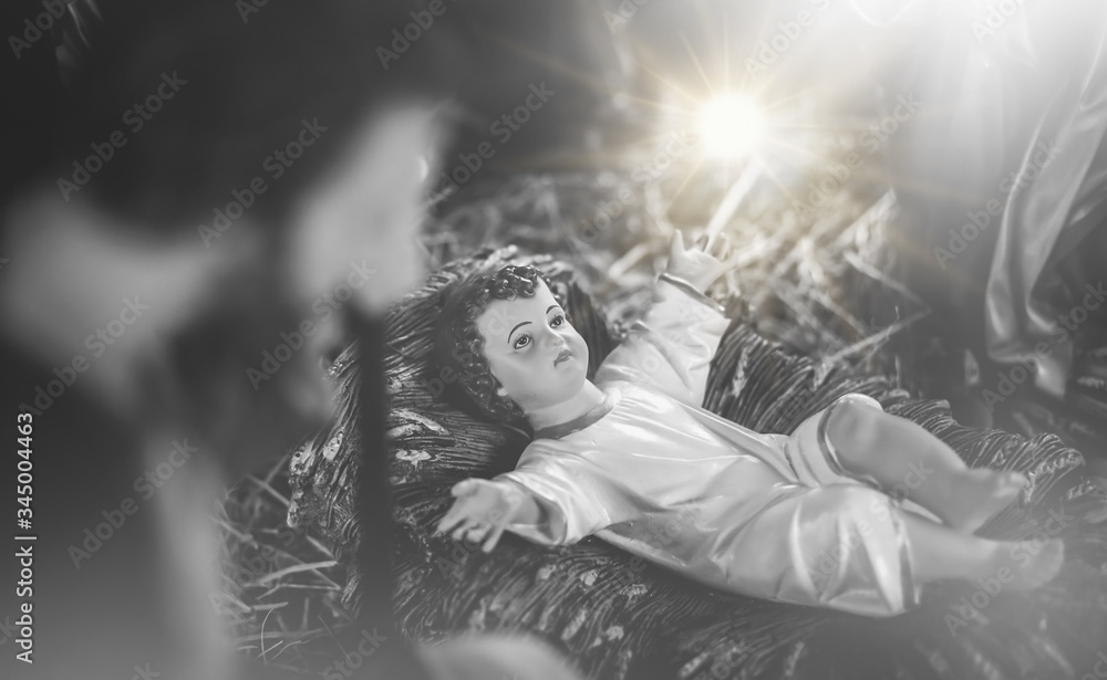 The statue of Mary Joseph and Jesus, Jesus' birthday baby is a statue ...