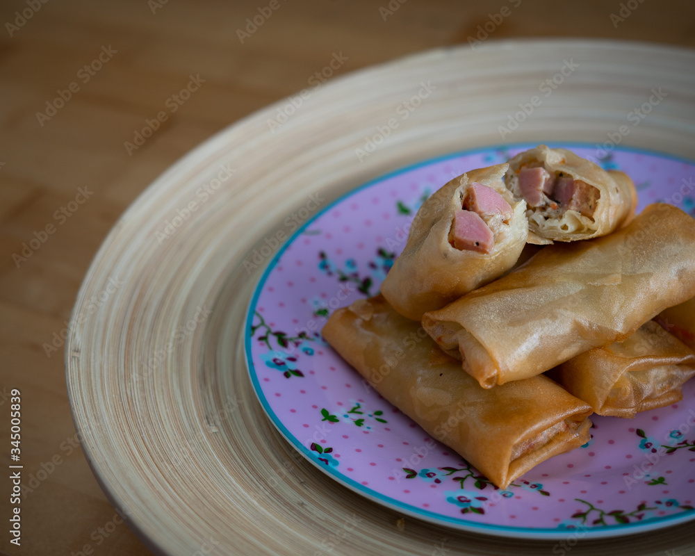 Fried carbonara popiah spring roll, a crunchy snack popular in ...