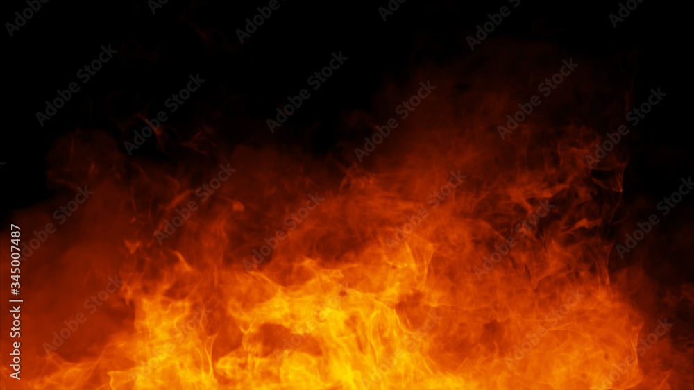 Realistic isolated fire effect for decoration and covering on black ...