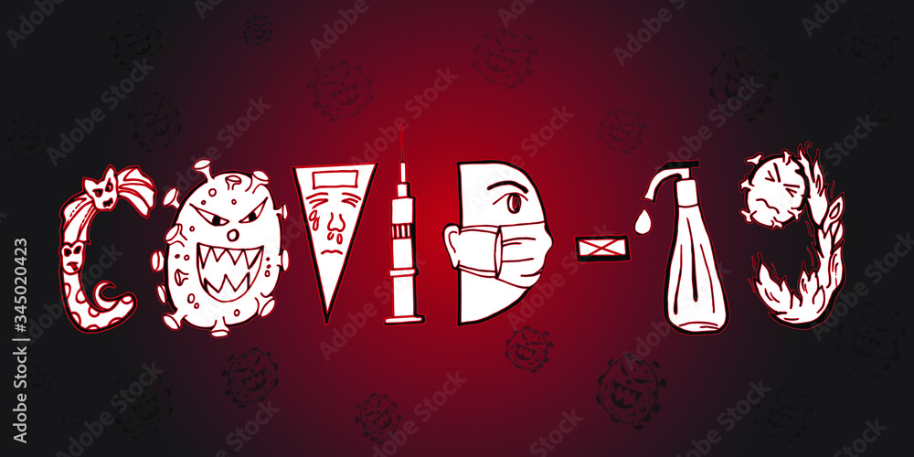 Line drawing Corona-19 coronal virus concept is a font design logo ...