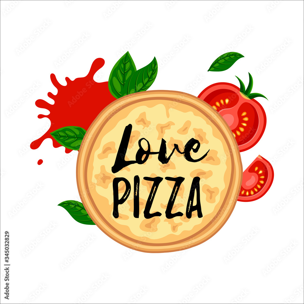 Love pizza four cheese top view design. Flat tasty traditional italian ...