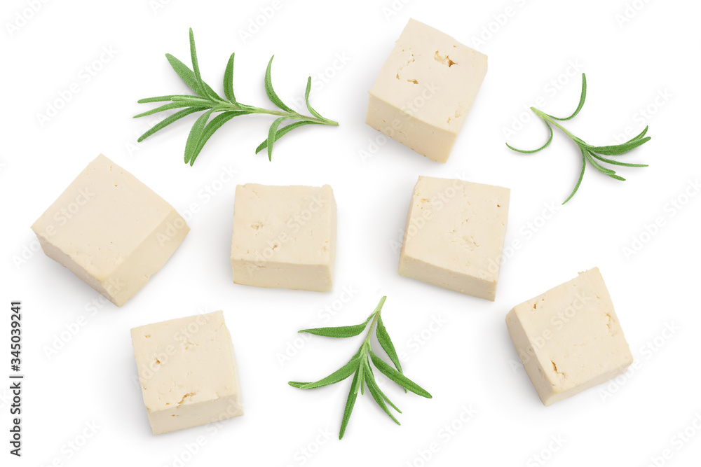 diced tofu cheese isolated on white background with clipping path and ...