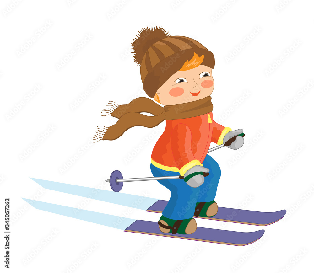 Little boy is skiing. Cartoon. Vector illustration. Stock Vector ...