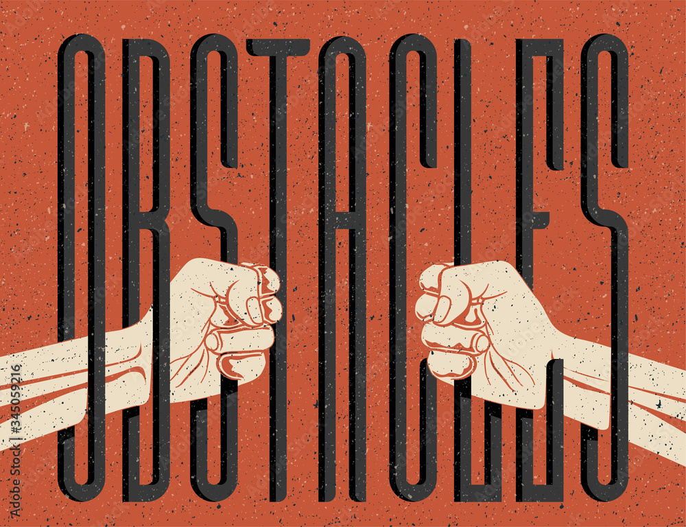 Obstacles concept illustration. Two hands silhouette holding obstacles ...