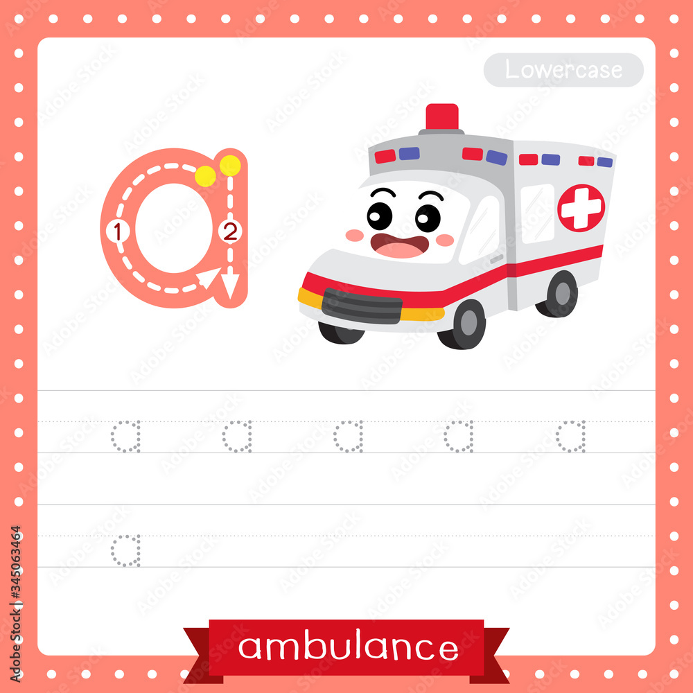 Letter A lowercase tracing practice worksheet. Ambulance Car Stock ...