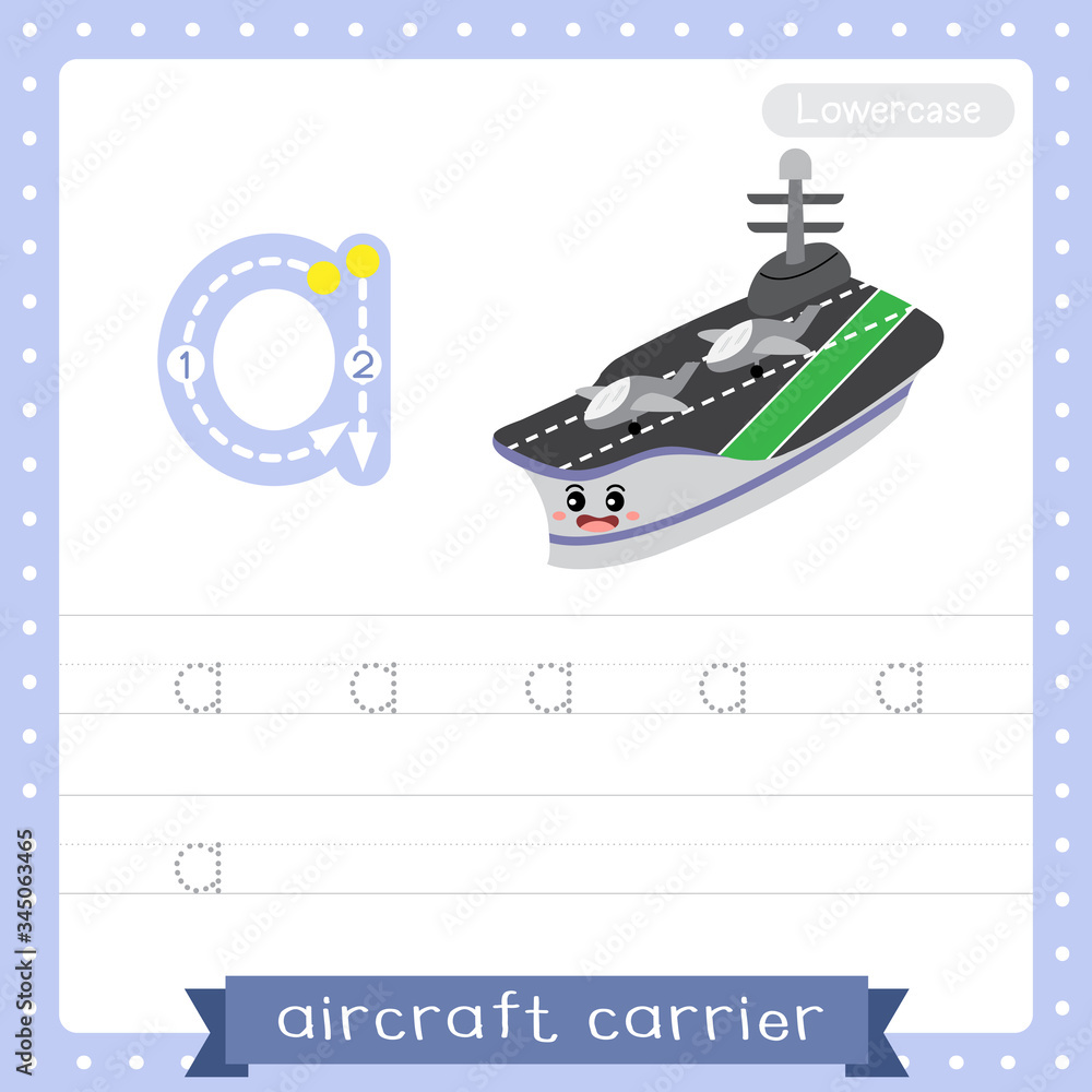Letter A Lowercase Tracing Practice Worksheet Aircraft Carrier Vector 