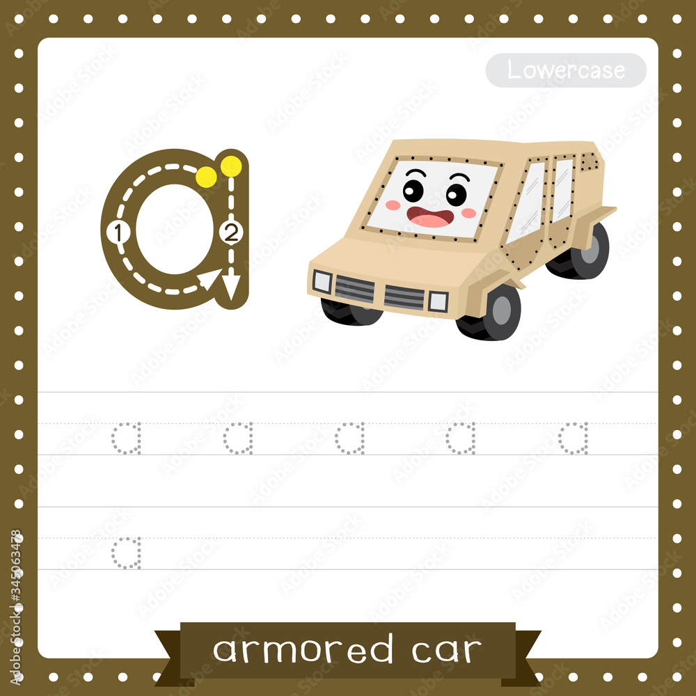 Letter A lowercase tracing practice worksheet. Armored Car Stock Vector ...