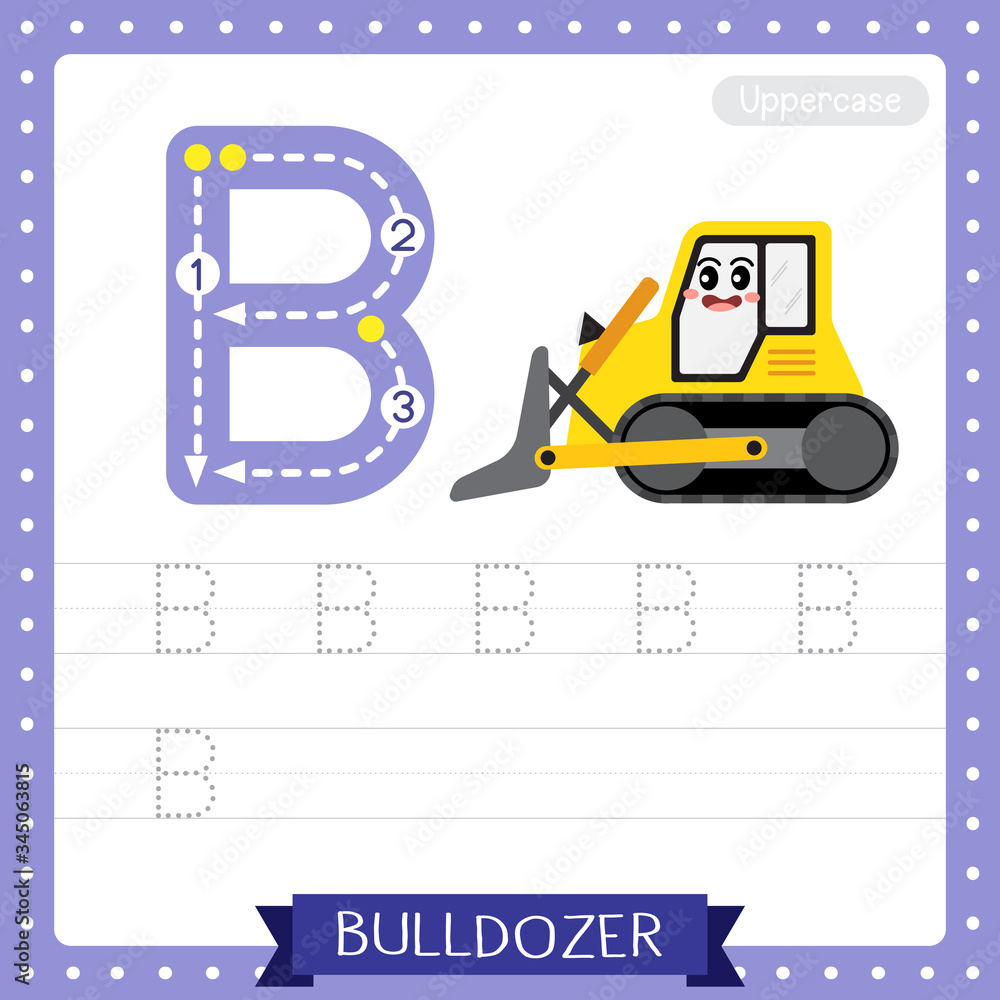 Letter B uppercase tracing practice worksheet. Bulldozer Stock Vector ...