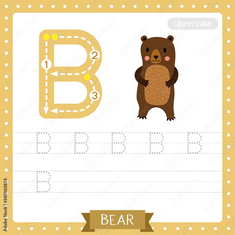 Letter B uppercase tracing practice worksheet. Standing Bear Stock ...