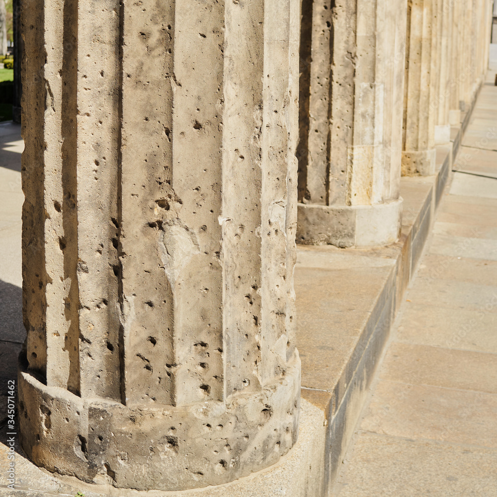 Bullet ridden ancient neo classical greek column scarred with many ...