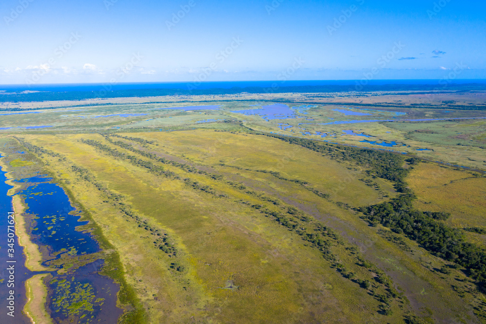 Aerial view of iSimangaliso Wetland Park. Maputaland, an area of ...