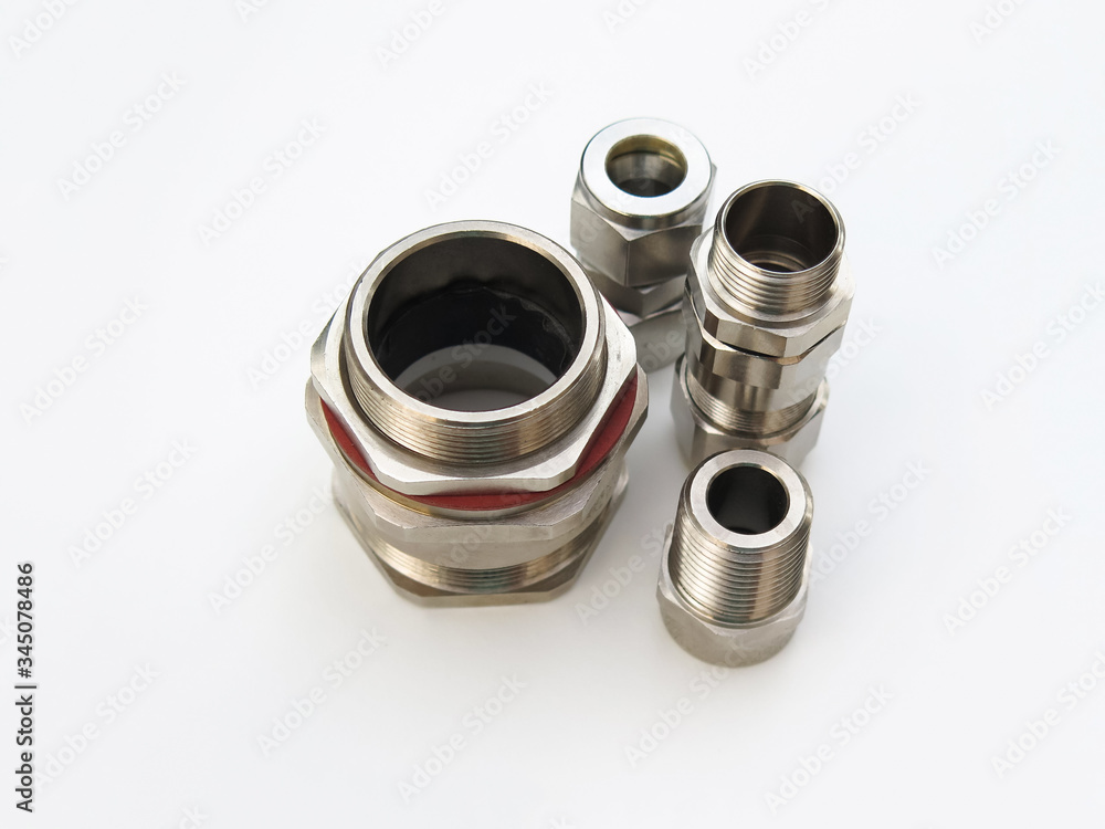 Poster Explosion proof cable gland set isolated on white background ...