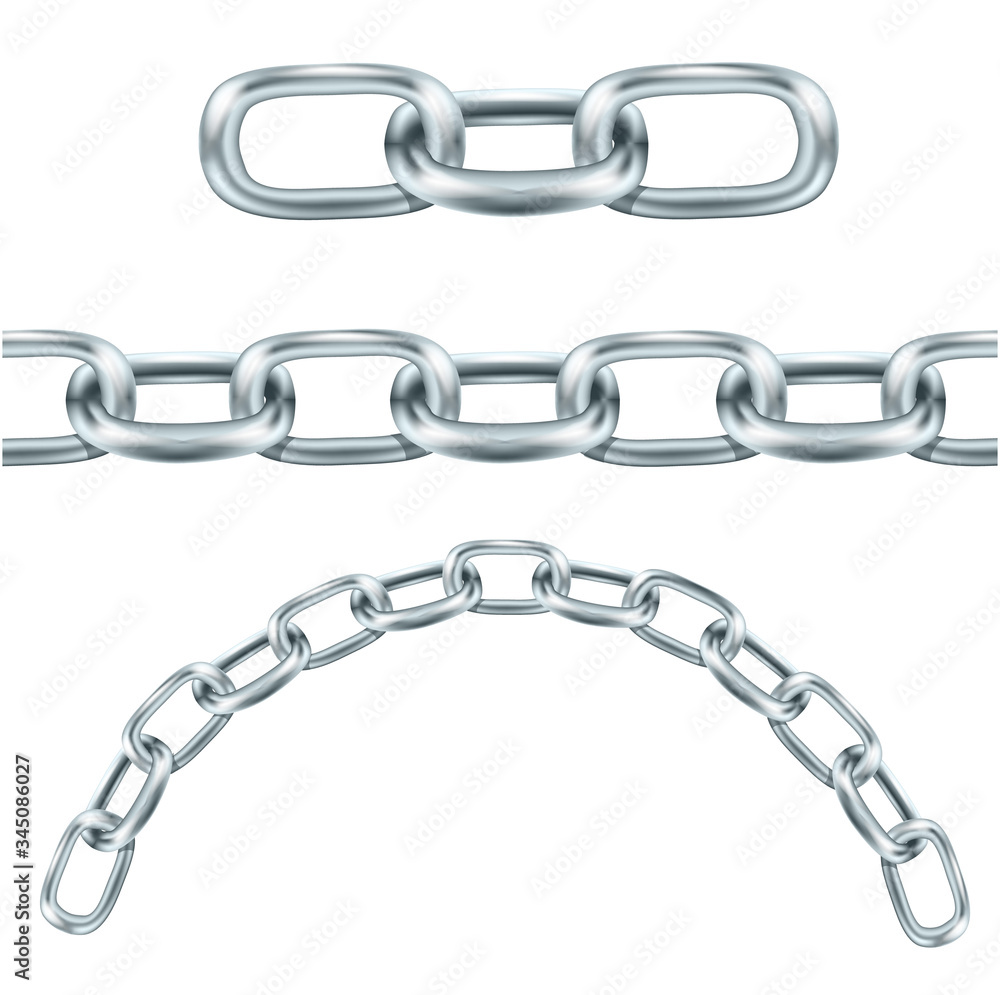 silver chain links of different shapes link, arc and level. Length of ...