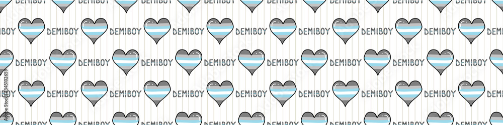 Cute demiboy heart with text cartoon seamless vector border. Hand drawn ...