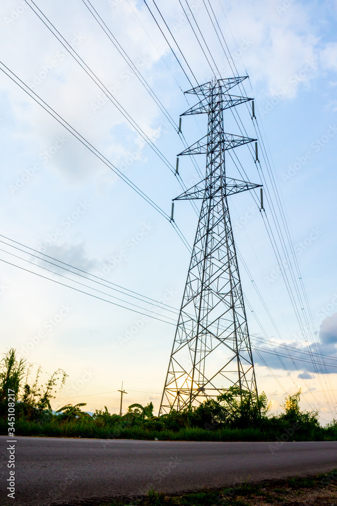 The structure of the high voltage electricity pole For transmitting ...