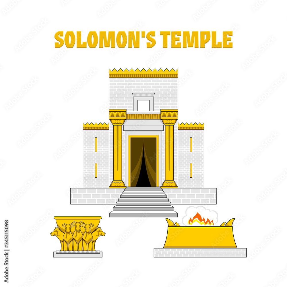 Temple of King Solomon. In front of the temple there is an altar and a ...