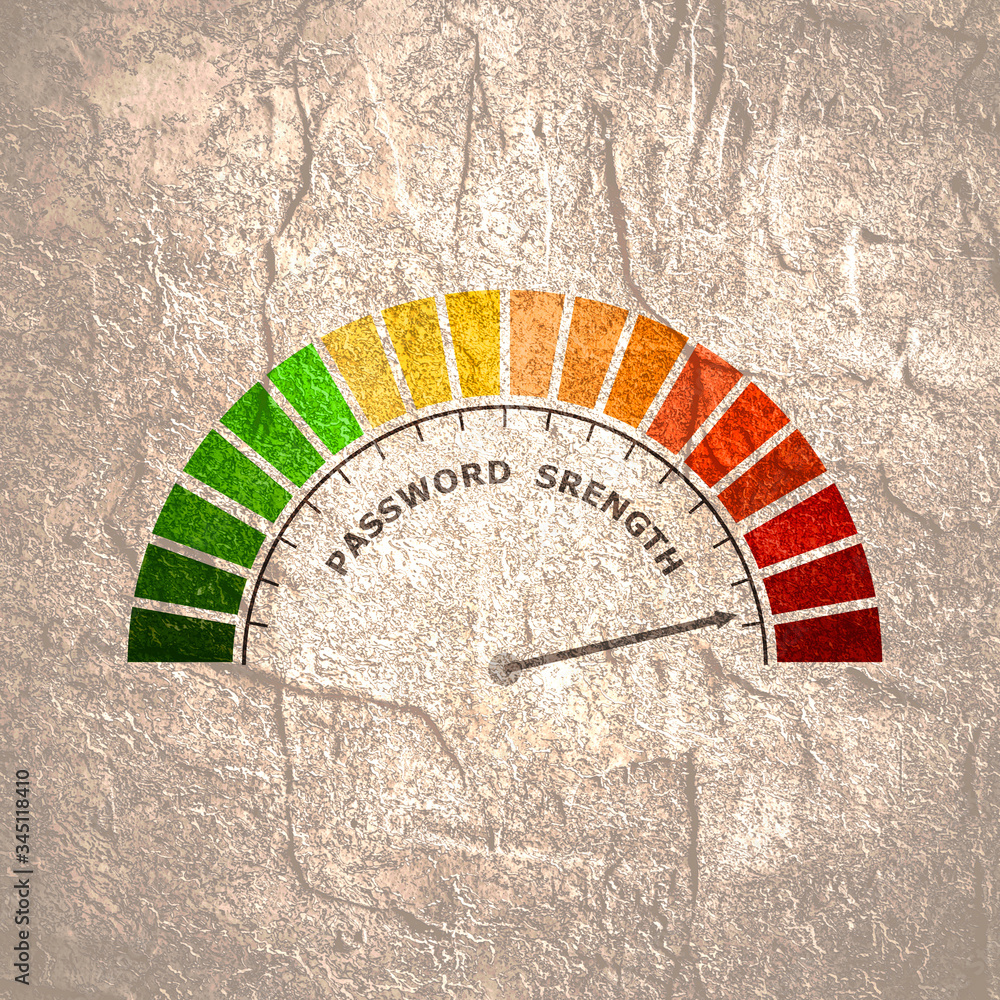 Abstract meter read level of password strength. Color scale with arrow ...