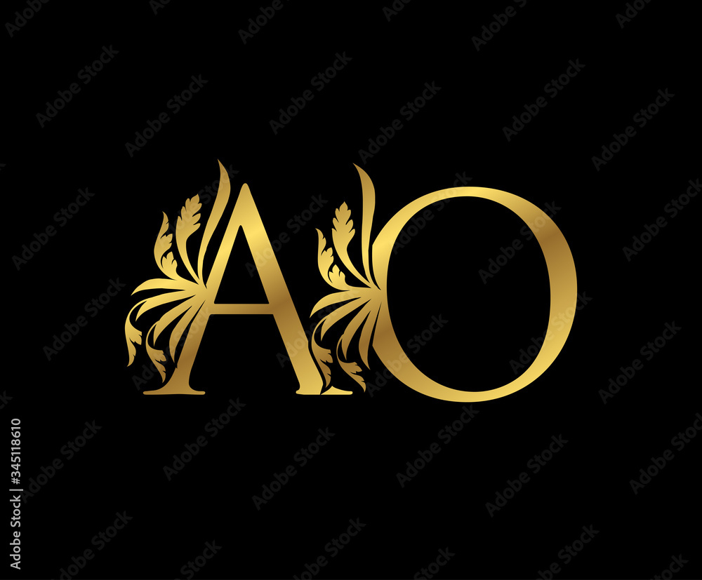 Classy Gold A, O, AO Letter Floral logo. Vintage drawn emblem for book ...