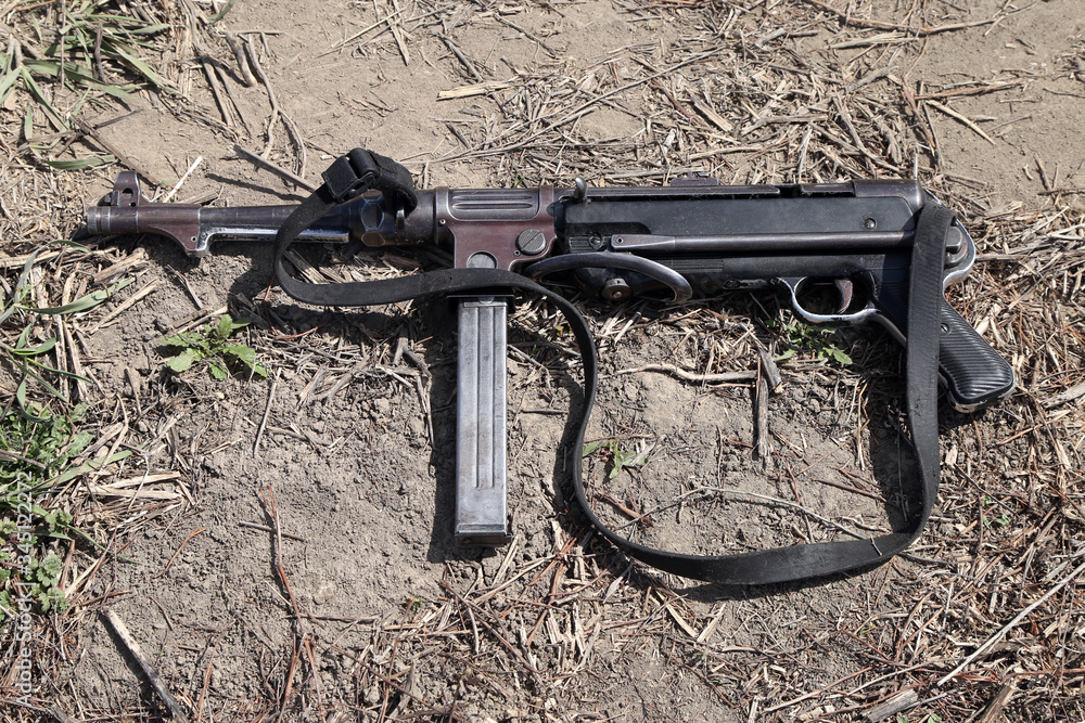 German submachine gun on the ground Stock Photo | Adobe Stock