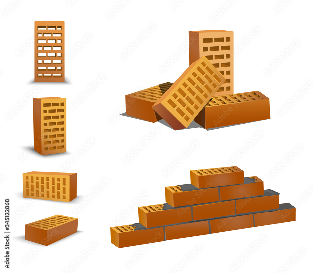 Brick different foreshortening, top and front. orenge bricks on white ...