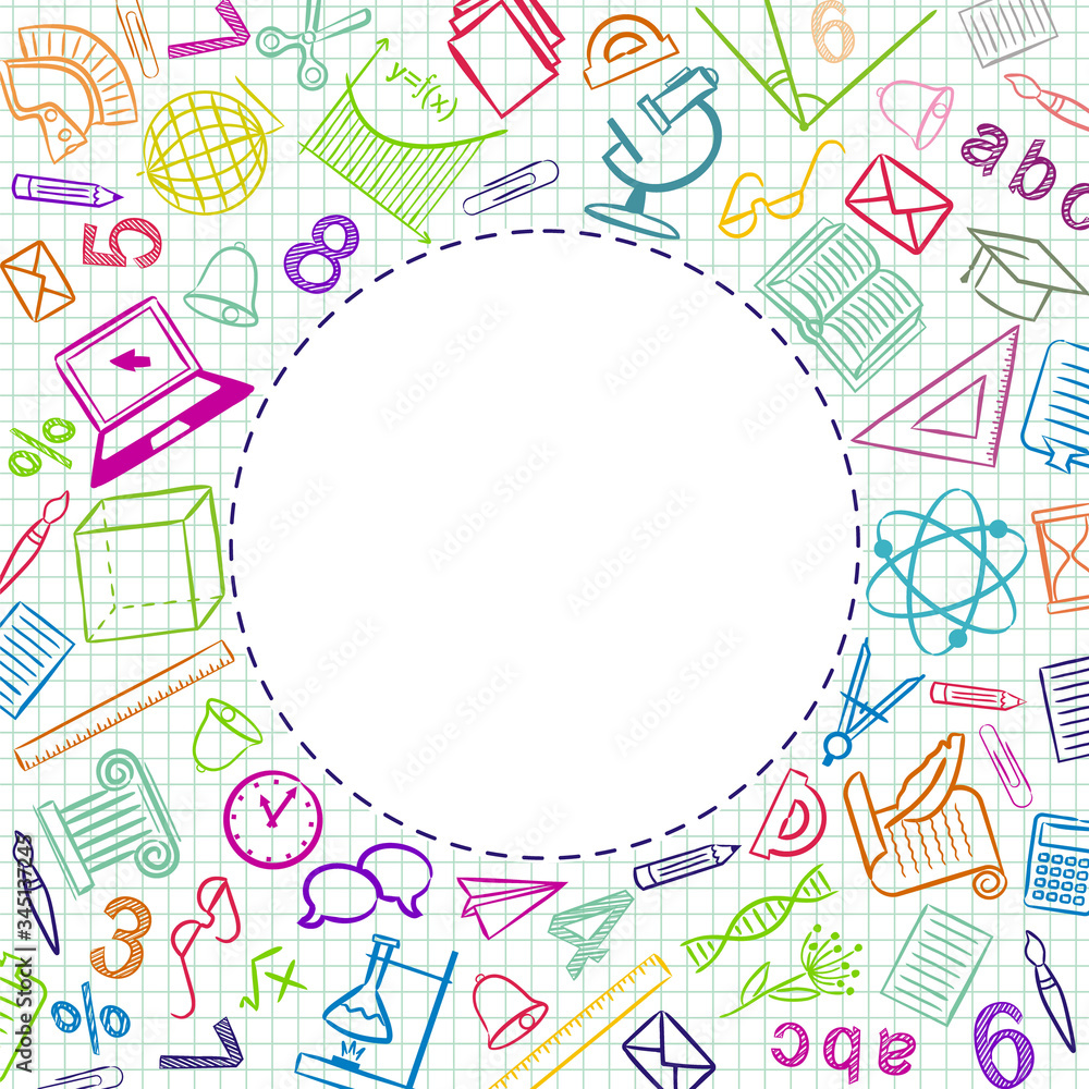 Pattern with school elements. Round frame for the design of school ...
