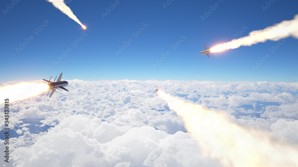 Cruise missiles fly above the clouds Stock Illustration | Adobe Stock