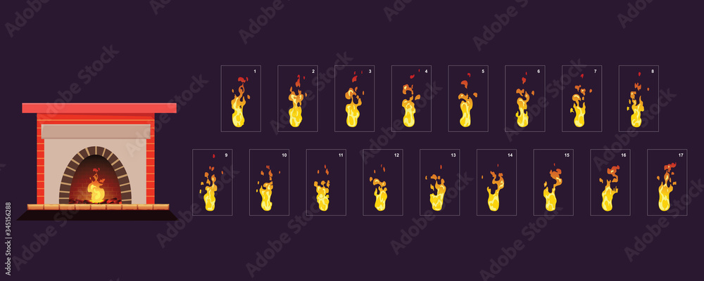 Fireplace animation. camp fire sprites for animation. Sprite sheet of ...
